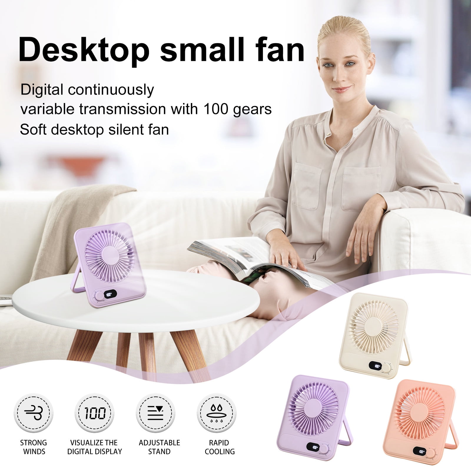 Desk Fan Battery Operated, USB Rechargeable Fan, 2400 mAh 180° Quiet ...