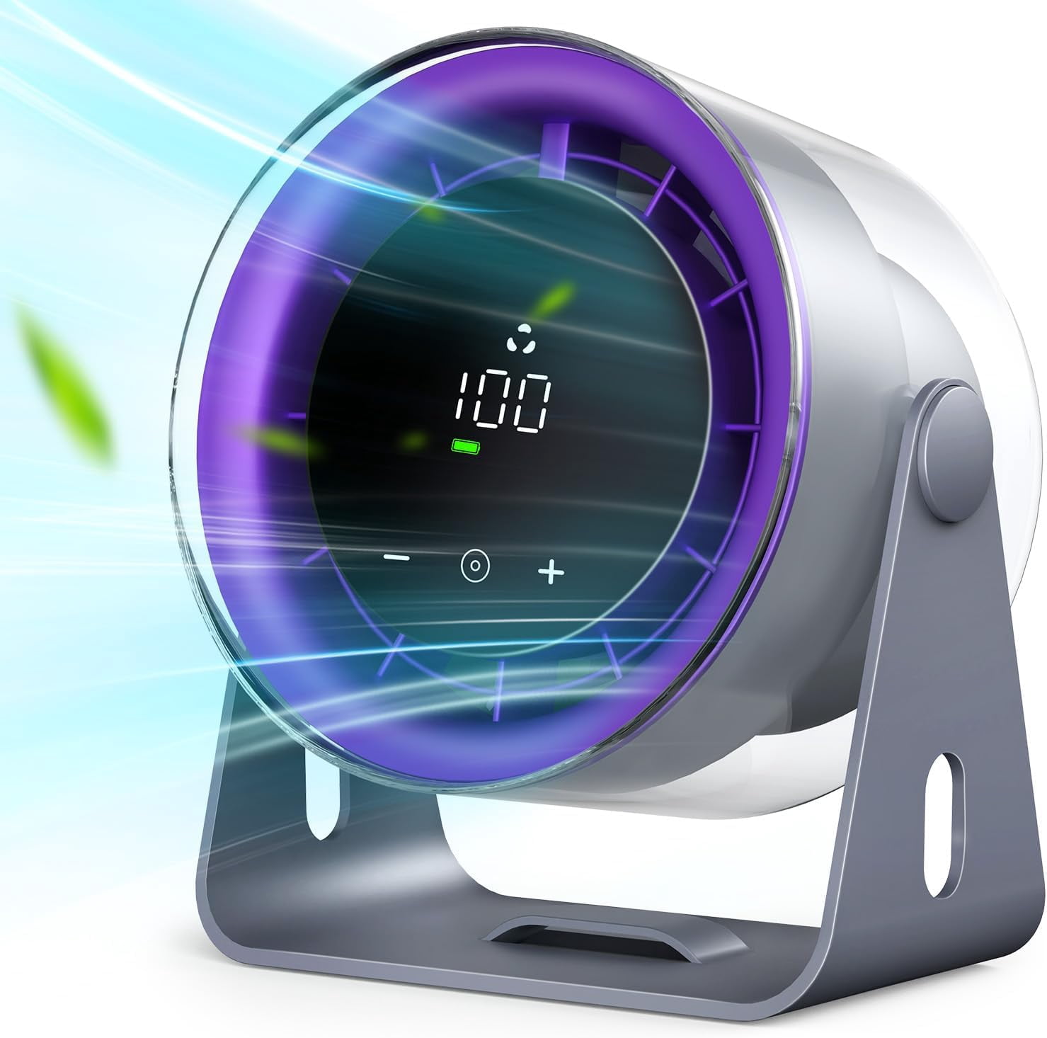 Desk Fan With Battery Powered, Quiet, 100 Speeds, Adjustable Head ...