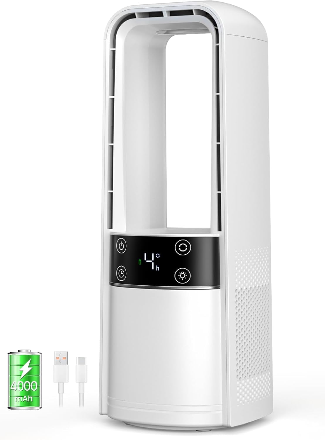 Desk Fan Bladeless, 120° Oscillating Rechargeable, Quiet with Night ...