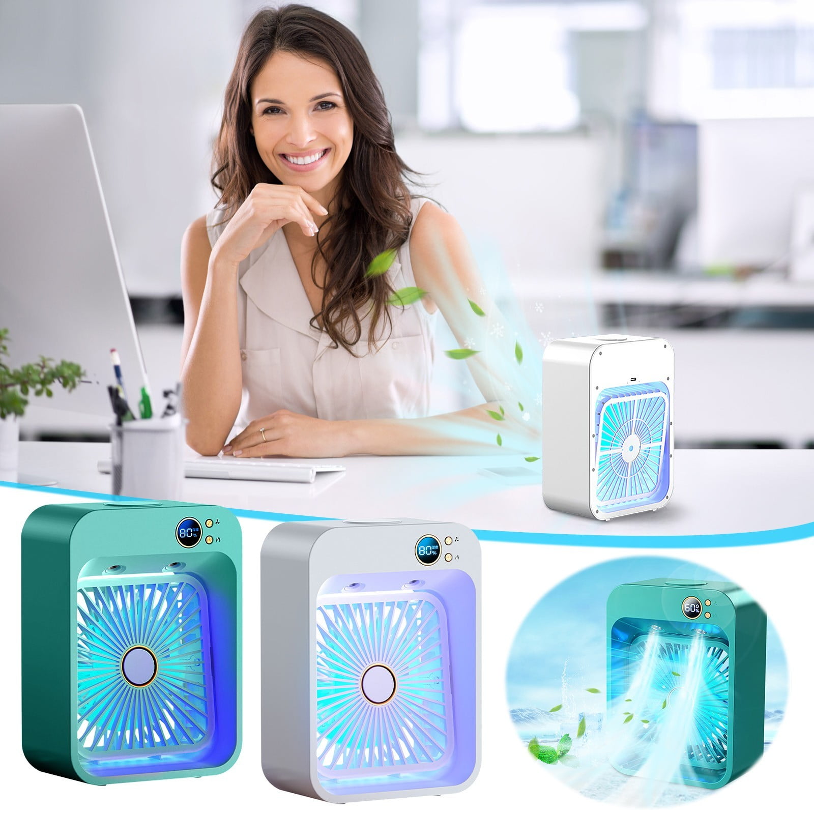 Desk Fan Misting Fan Mini Air Conditioner Fan,5-speed Rechargeable ...