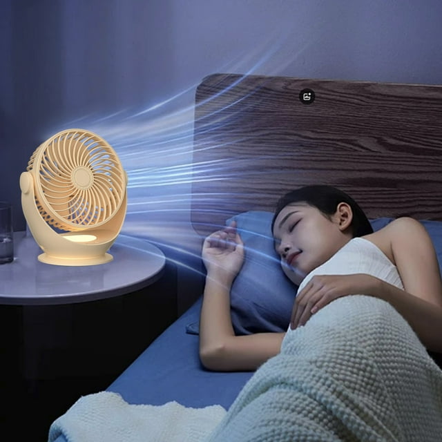 Desk Fan with Night Light, 3-Speed Adjustable Tilt, USB Rechargeable ...