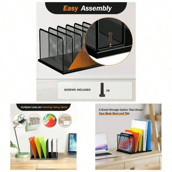 Desk File Organizer 5 Sections Upright Mesh Desktop Organizer File ...