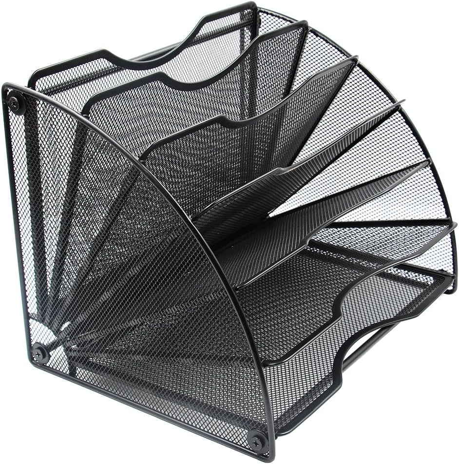 Desk File Organizer, 6-Section Vertical File Folder Holder Stand, Fan ...