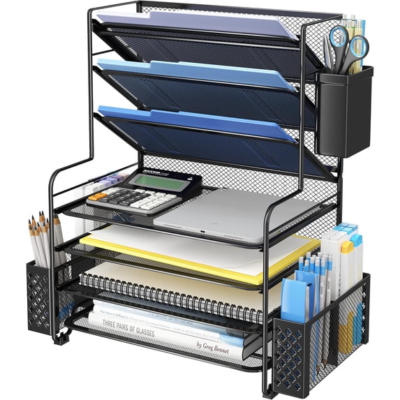 Desk File Organizer, Letter Tray Paper Organizer with Pen Holder and ...