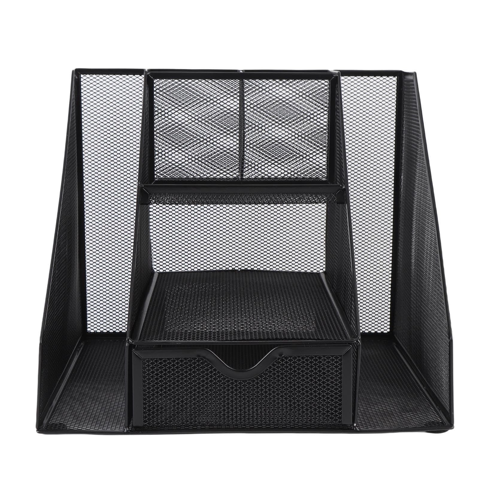 Desk File Organizer Metal Mesh Desktop Organizer With Drawer And 2 Pen ...