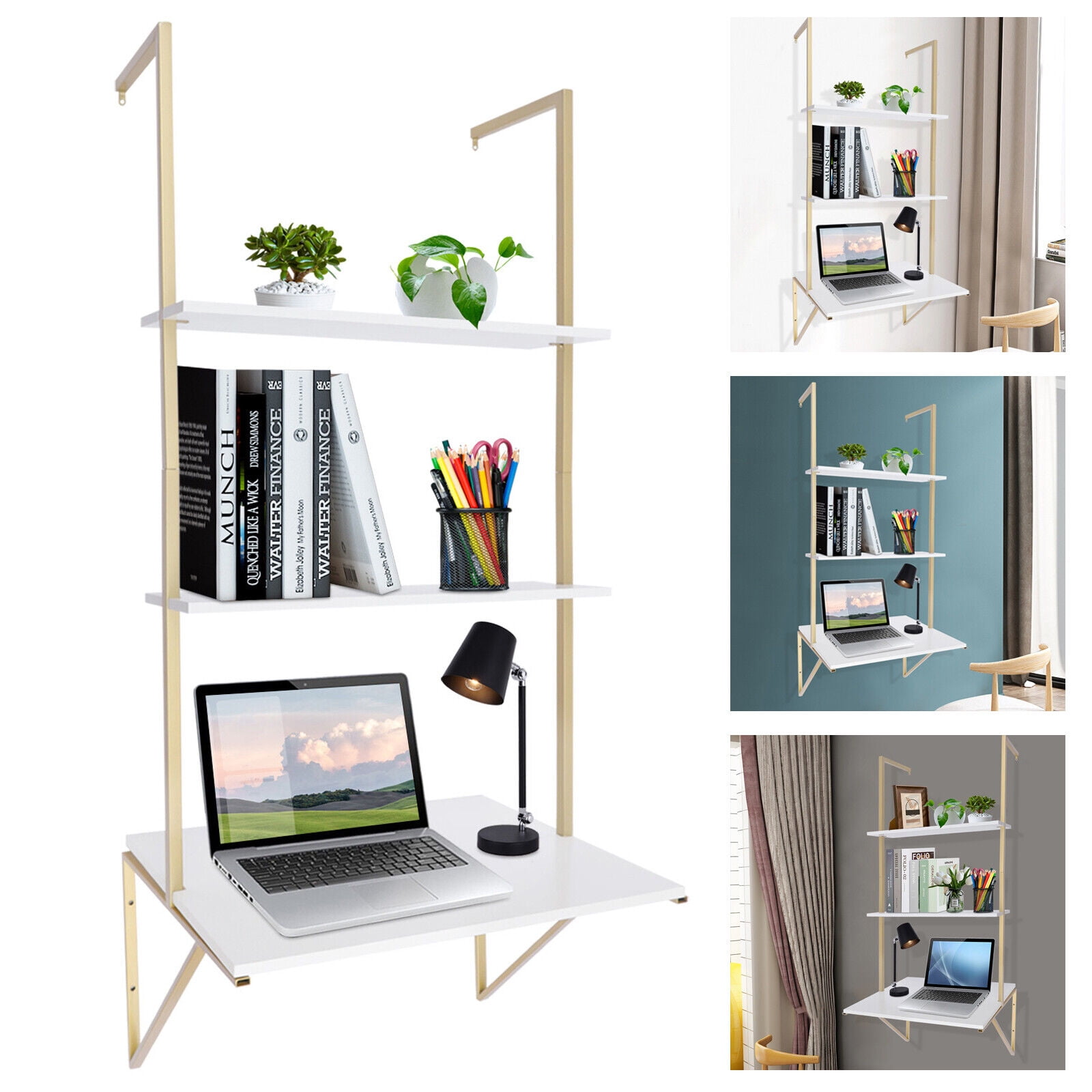 Desk Folding Standing Desks Wall Mounted White Computer Laptop Office ...