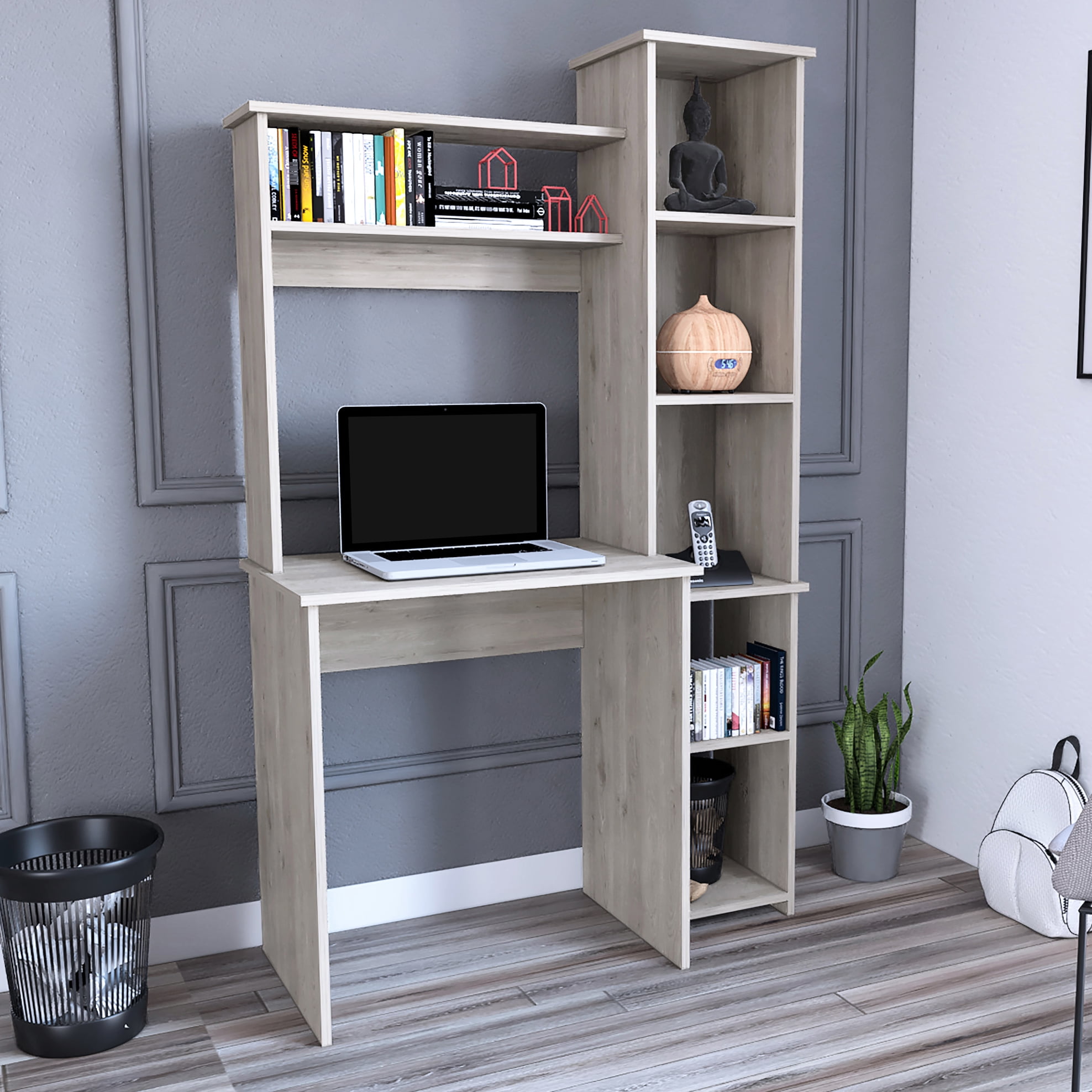 Desk For Office Use - Gray With Two Shelves And Five Productive Workspace Growth - Walmart.com