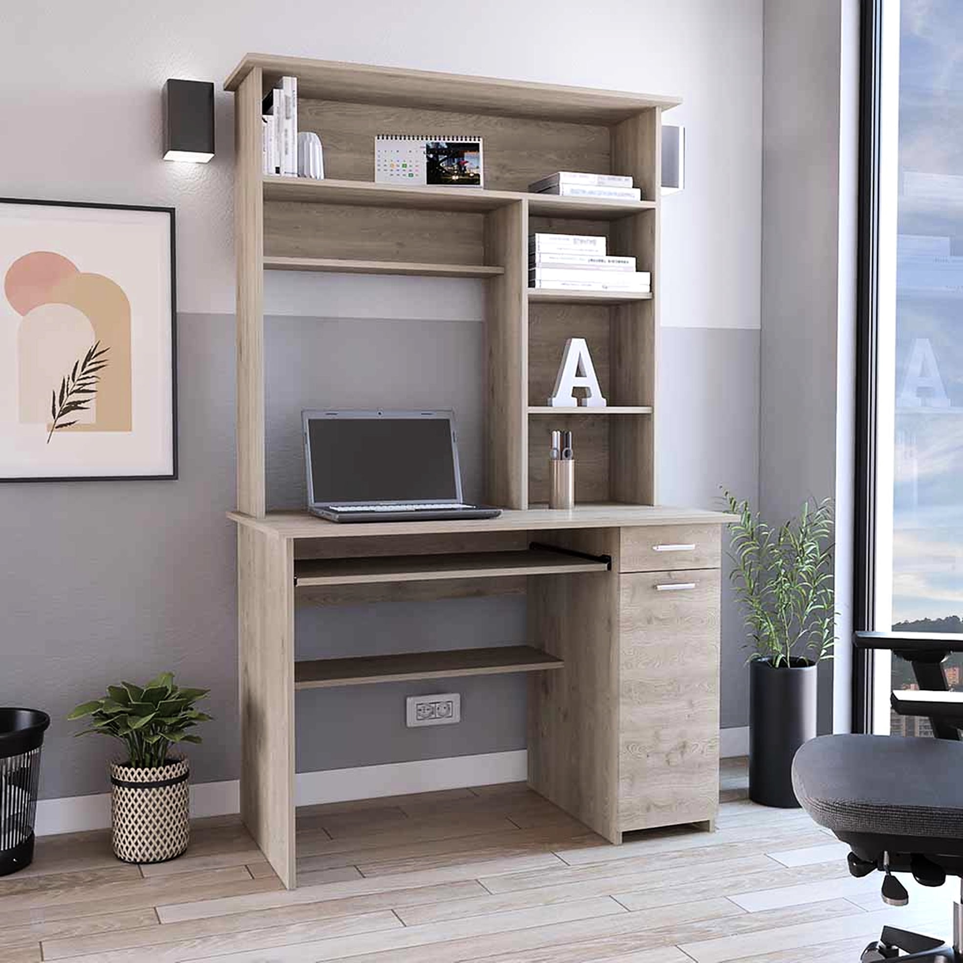 Desk, Gray Luster For A Luxurious Feel, Keyboard Tray, Door Panel ...