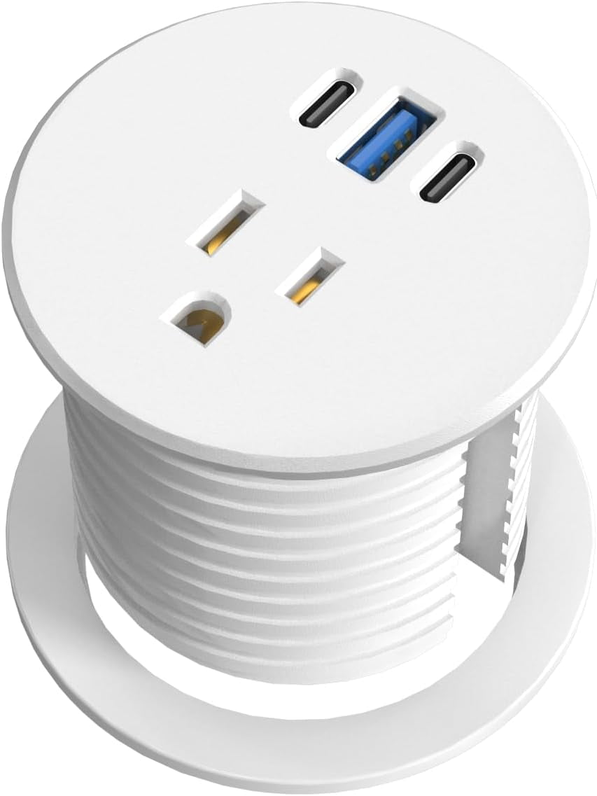 Desk Grommet Power Outlet, 2.5 Inch Desktop Recessed Outlet with 20W ...