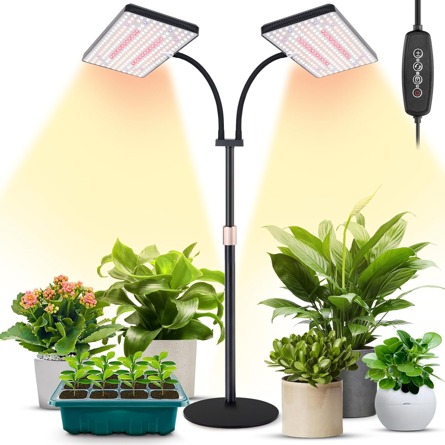 Desk Grow Lights for Indoor Plants, Dual-Head 428 LED Tabletop Full ...