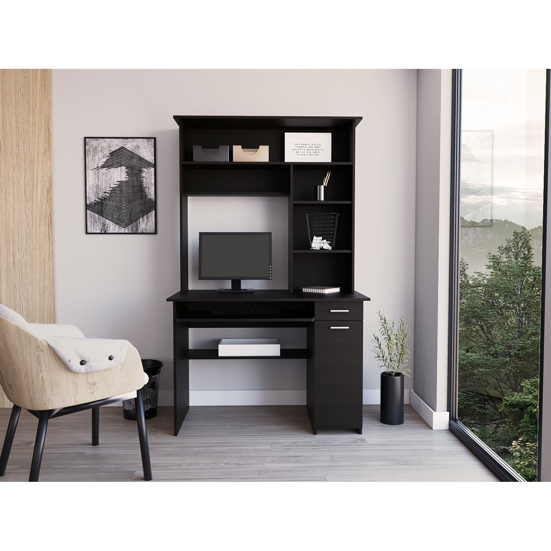 Desk In Black, With Retractable Keyboard And Shelf Options - One Drawer ...