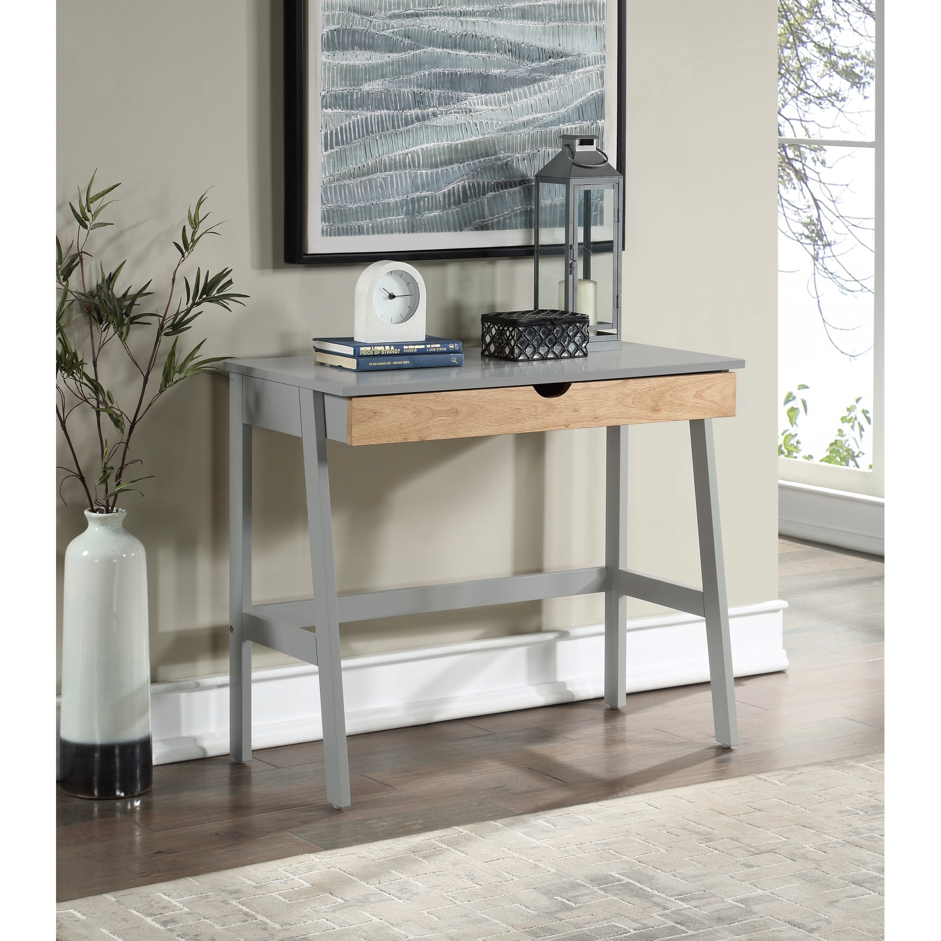 Desk In Gray/natural - Modern Solid Wood Computer With Metal Glide ...