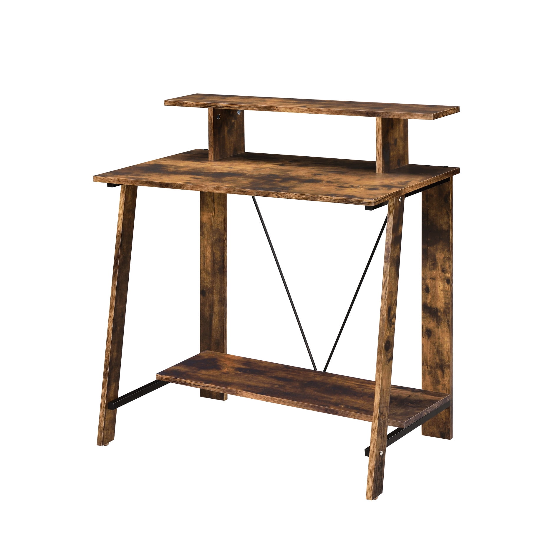 Desk In Weathered Oak And Black With Upper Shelf For Office Operations ...