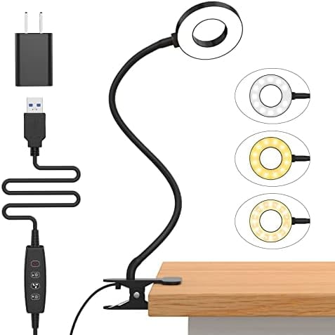 Desk Lamp, [3 Color Modes & 10 Brightness] LED Reading Light with Clamp ...
