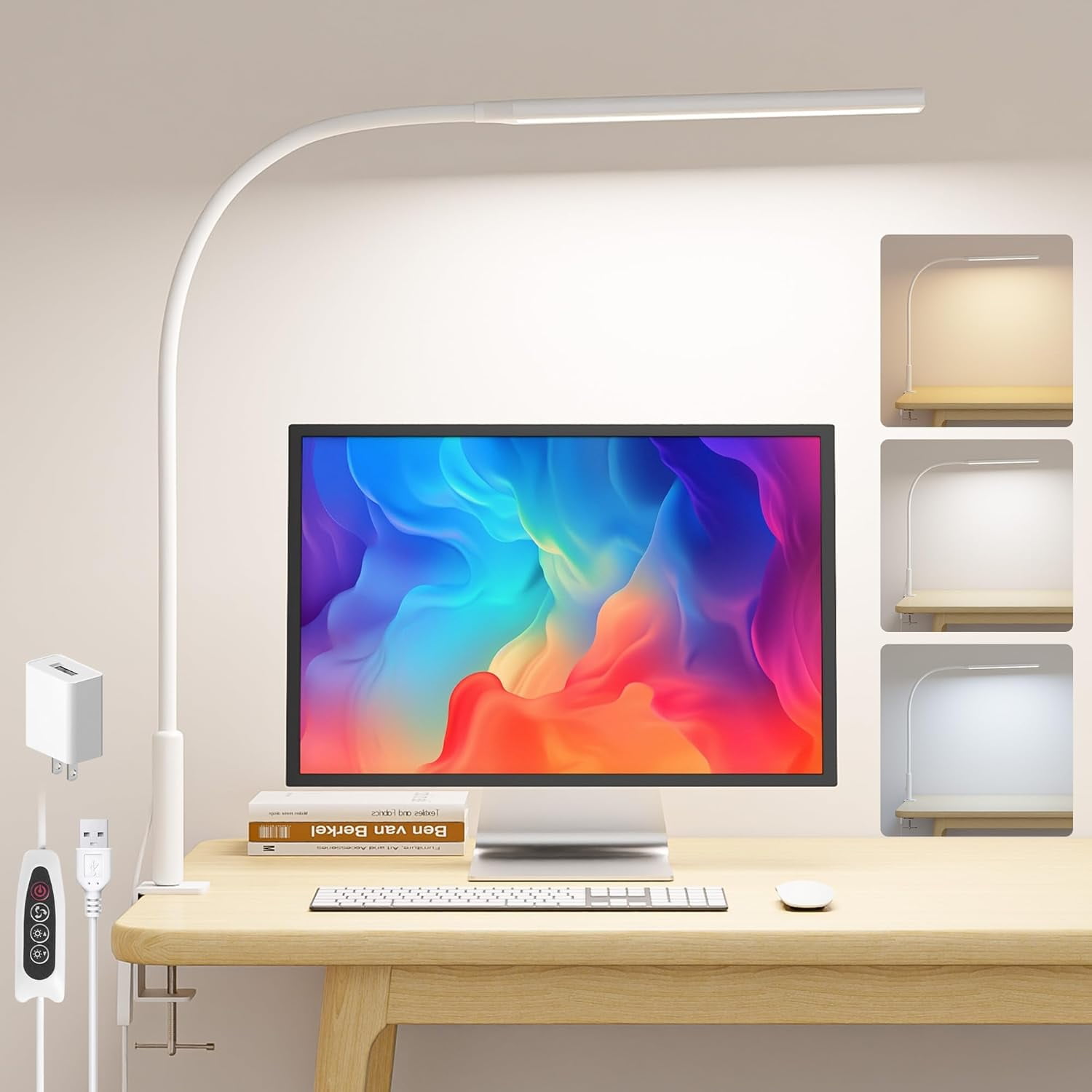 Desk Lamp with Clamp, Eye Caring Clip Light for Office, 3 Colors ...
