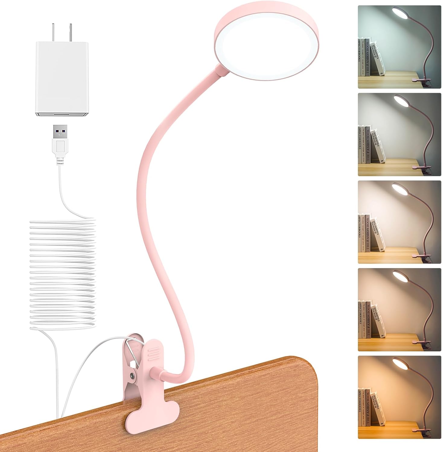 Desk Lamp Clip on Light 8W 66 LED Reading Light for Bed, 5 Colors 10 ...