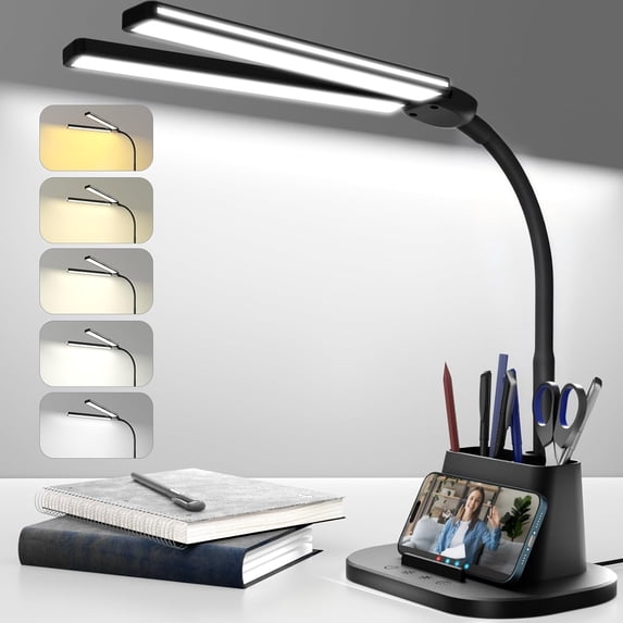 Desk Lamp, Eye-Caring Desk Light with Organized Base, 5 Color Modes & 5 ...