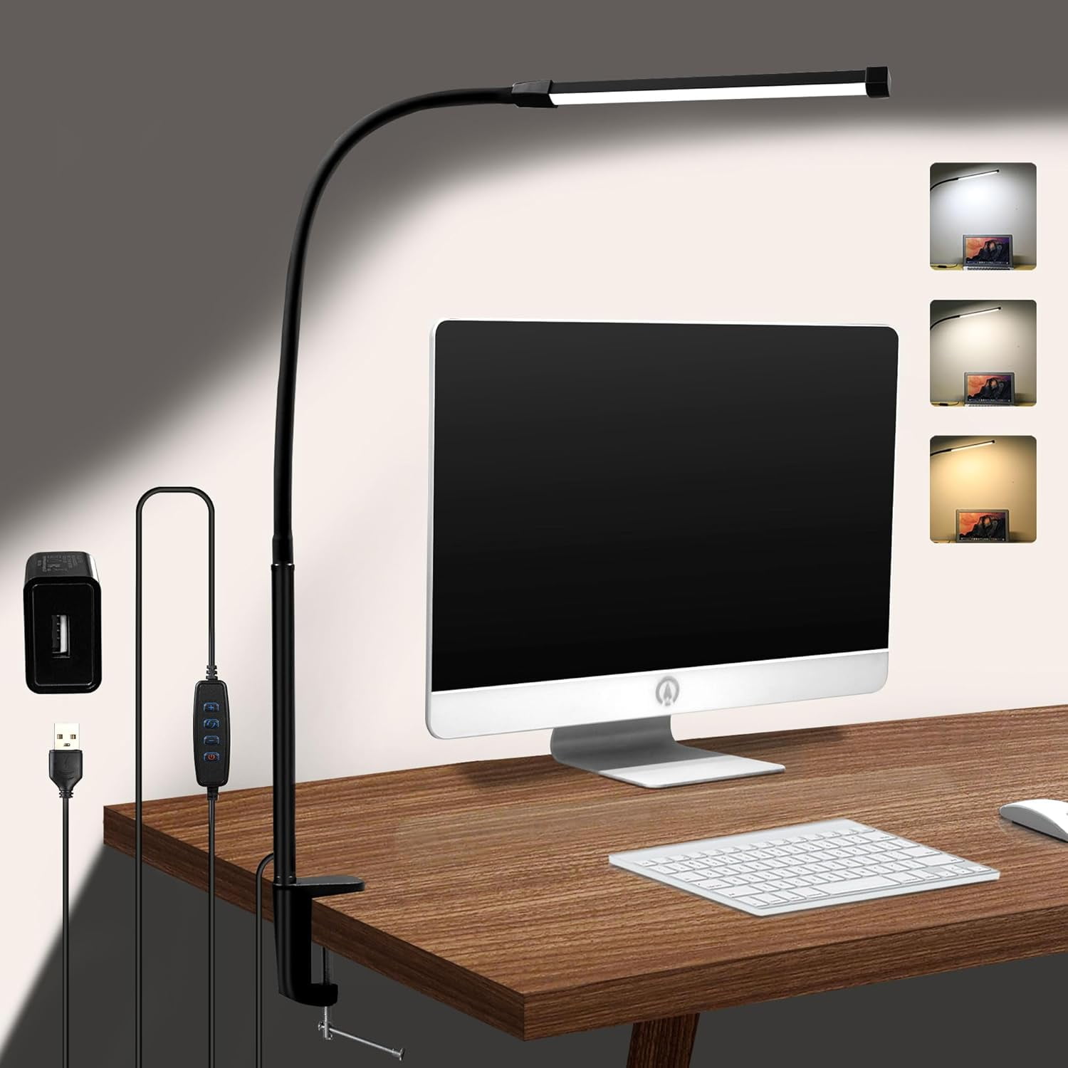 Desk Lamp with Metal Clamp, 3 Colors 10 Lightings LED Desk Light with ...