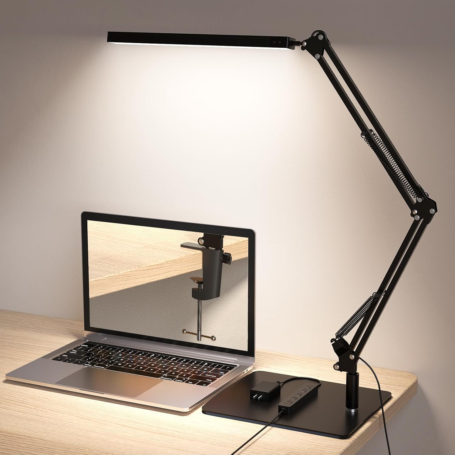 Desk Lamp for Office and Round Base, Clamp- with 5 Light Modes & Shut ...