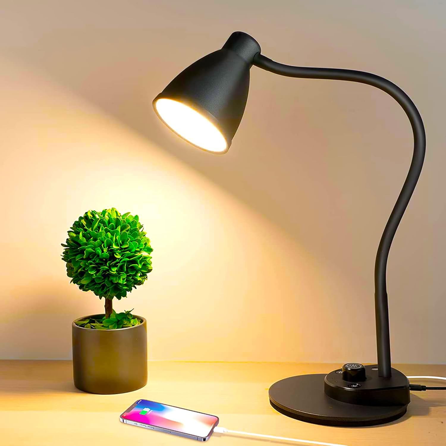 Desk Lamp with Port 3 Color Modes Dimmable Reading Light Intelligent ...