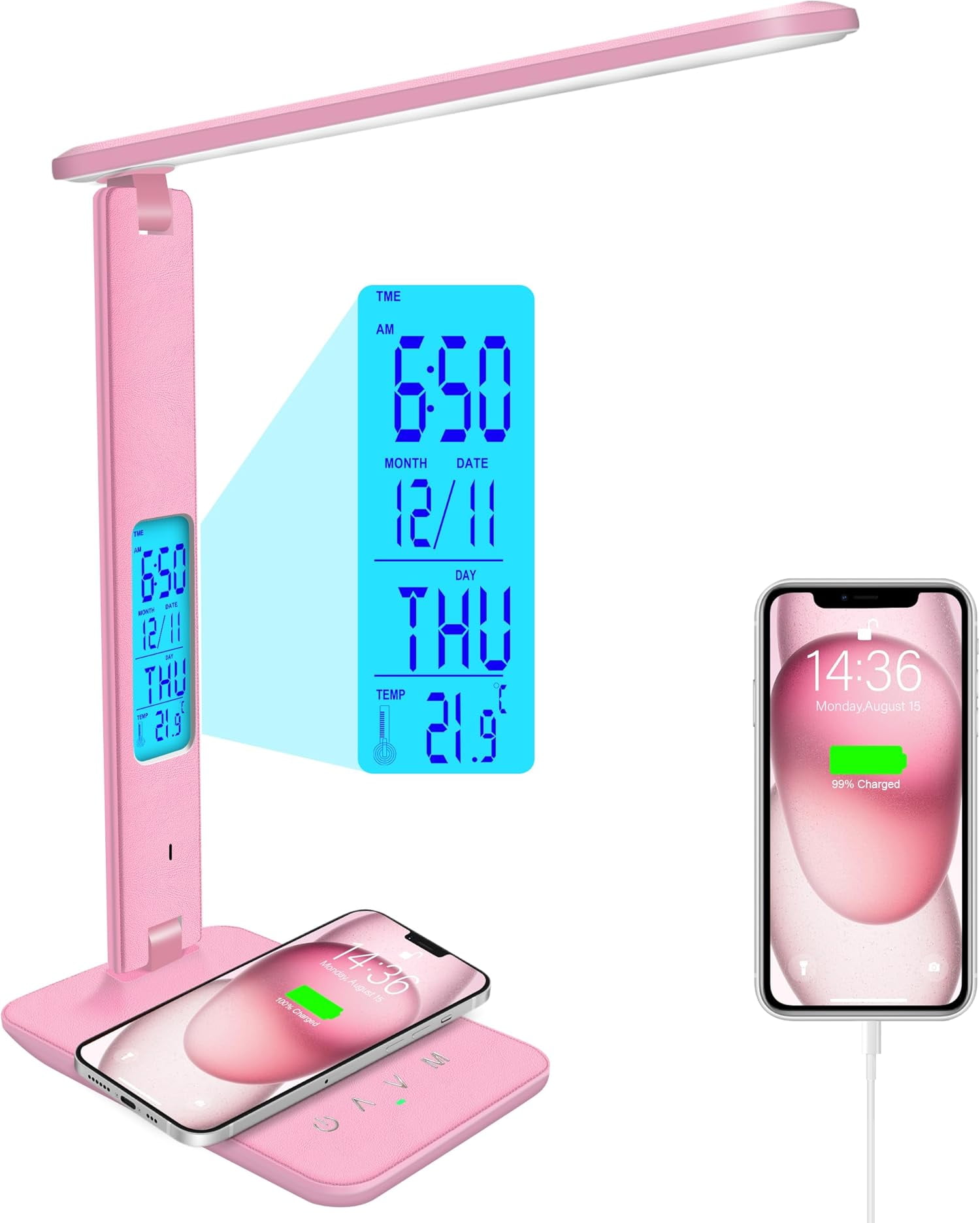 Desk Lamp with , Port, Dimmable Office Desk Light with Clock, , Date ...