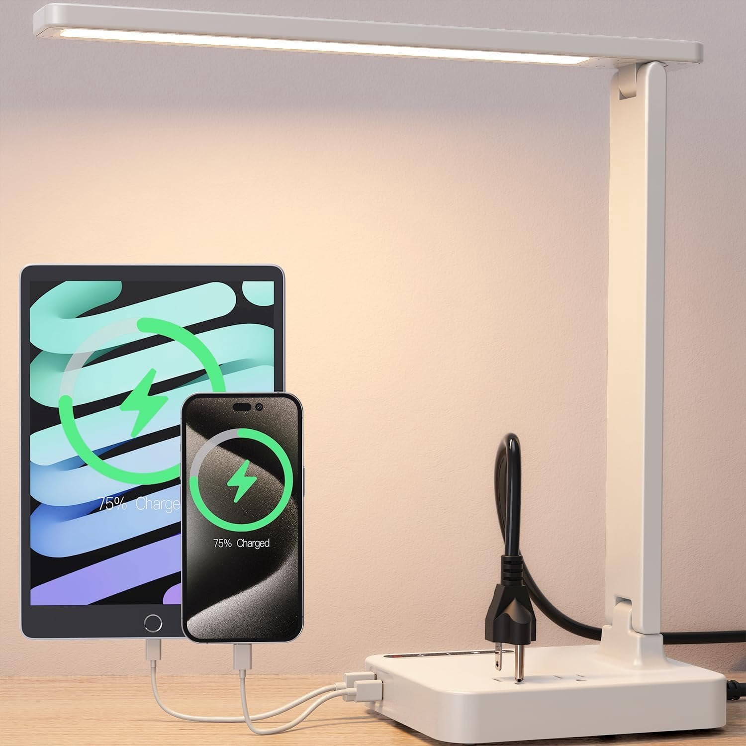 Desk Lamp with Ports and Type C Port,2 AC Outlets,9 Lighting Modes ...