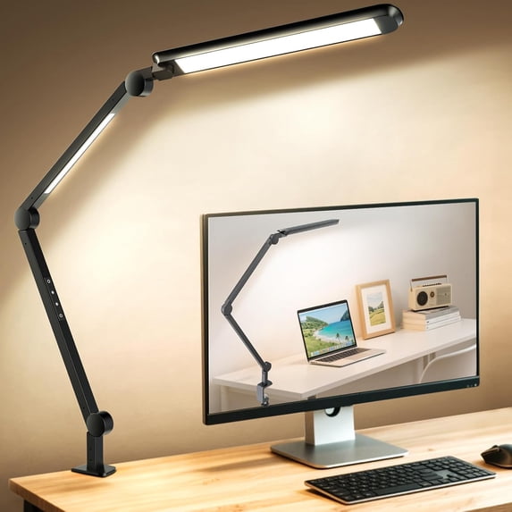 Desk Lamp with Clamp, Adjustable Dual Light & Remote Control, No Glare ...