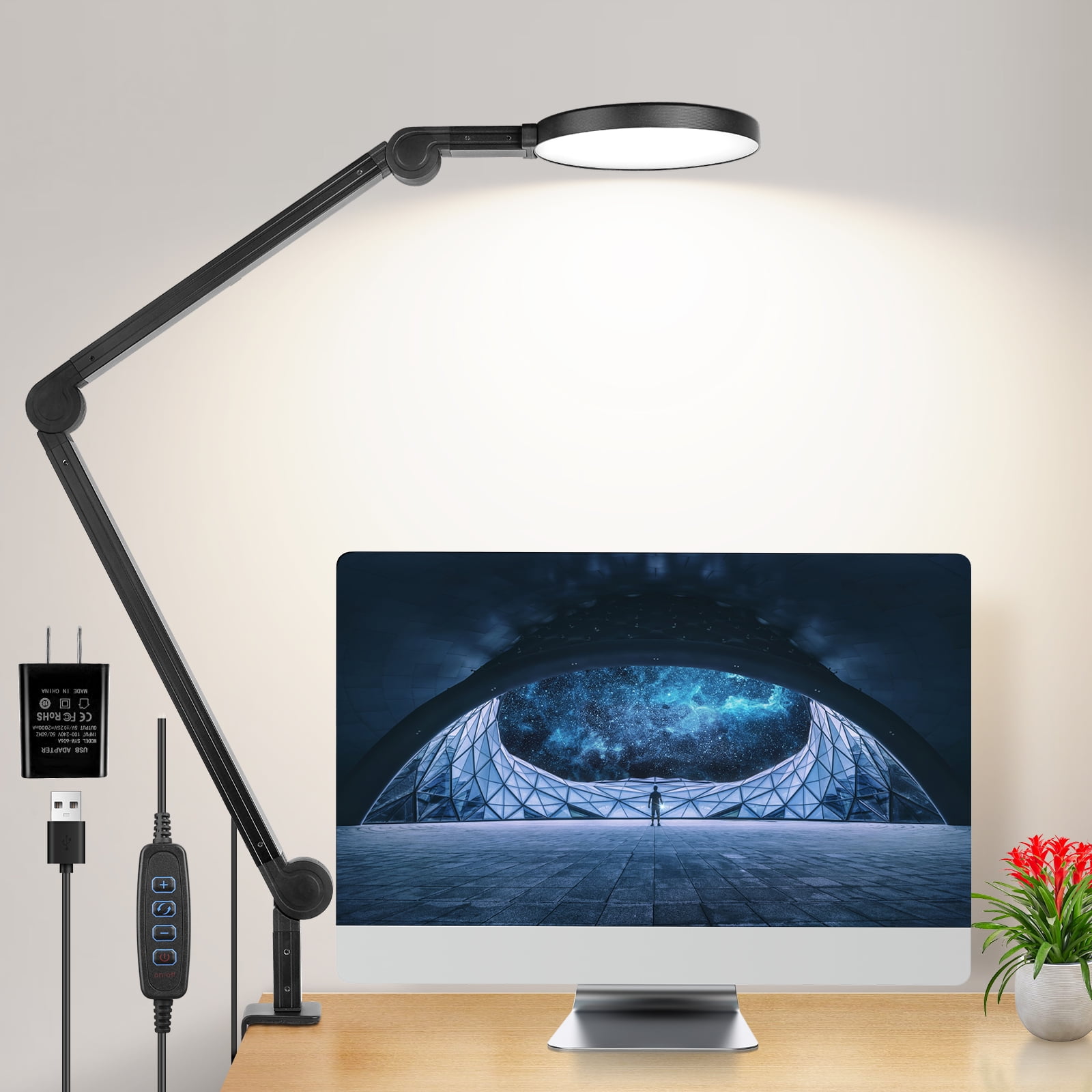 Desk Lamp with Clamp, Long Clip on Lights for Home Office, 3 Modes x 10 ...