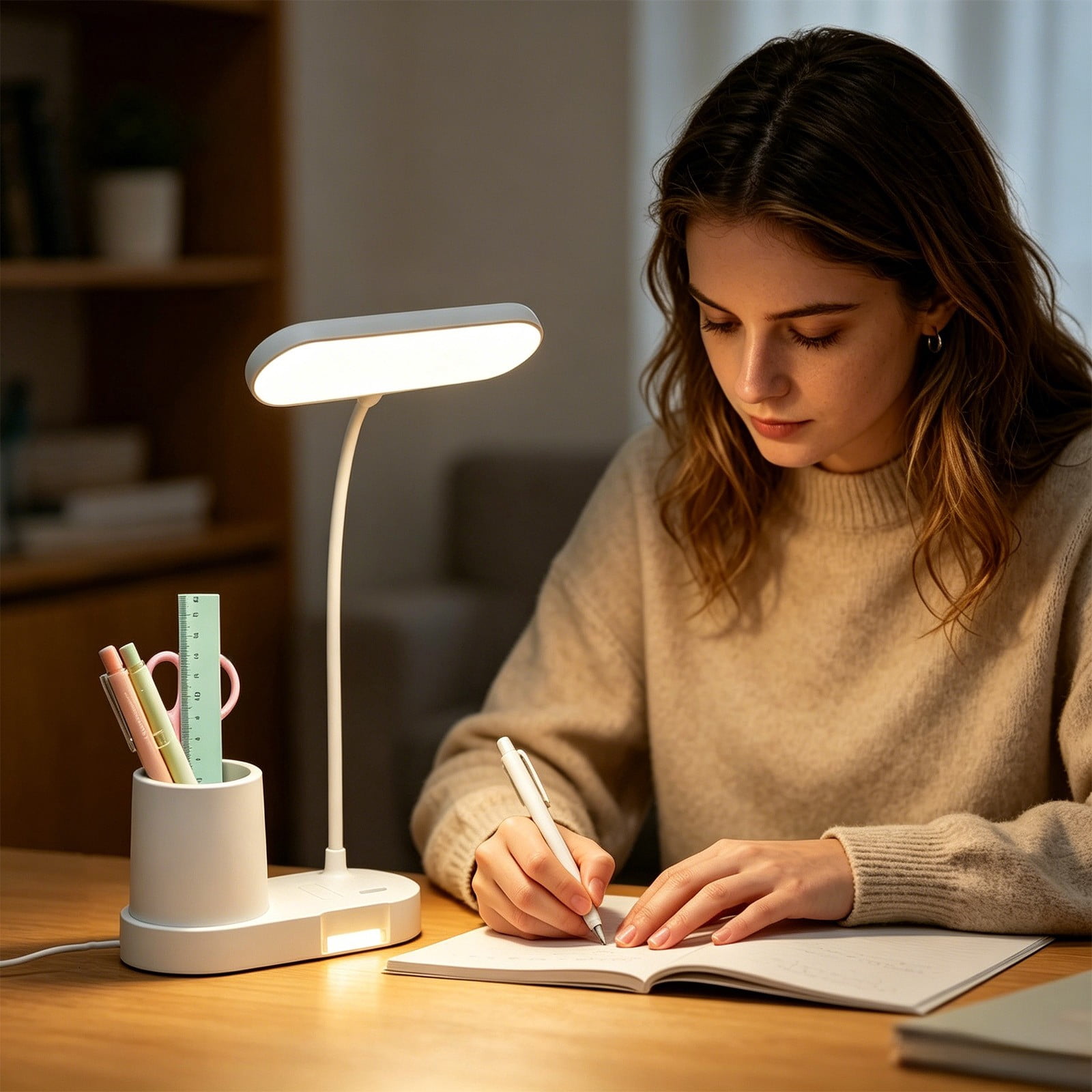 Desk Lamp with Pen Holder, Eye Care LED Dimmable Night Light ...