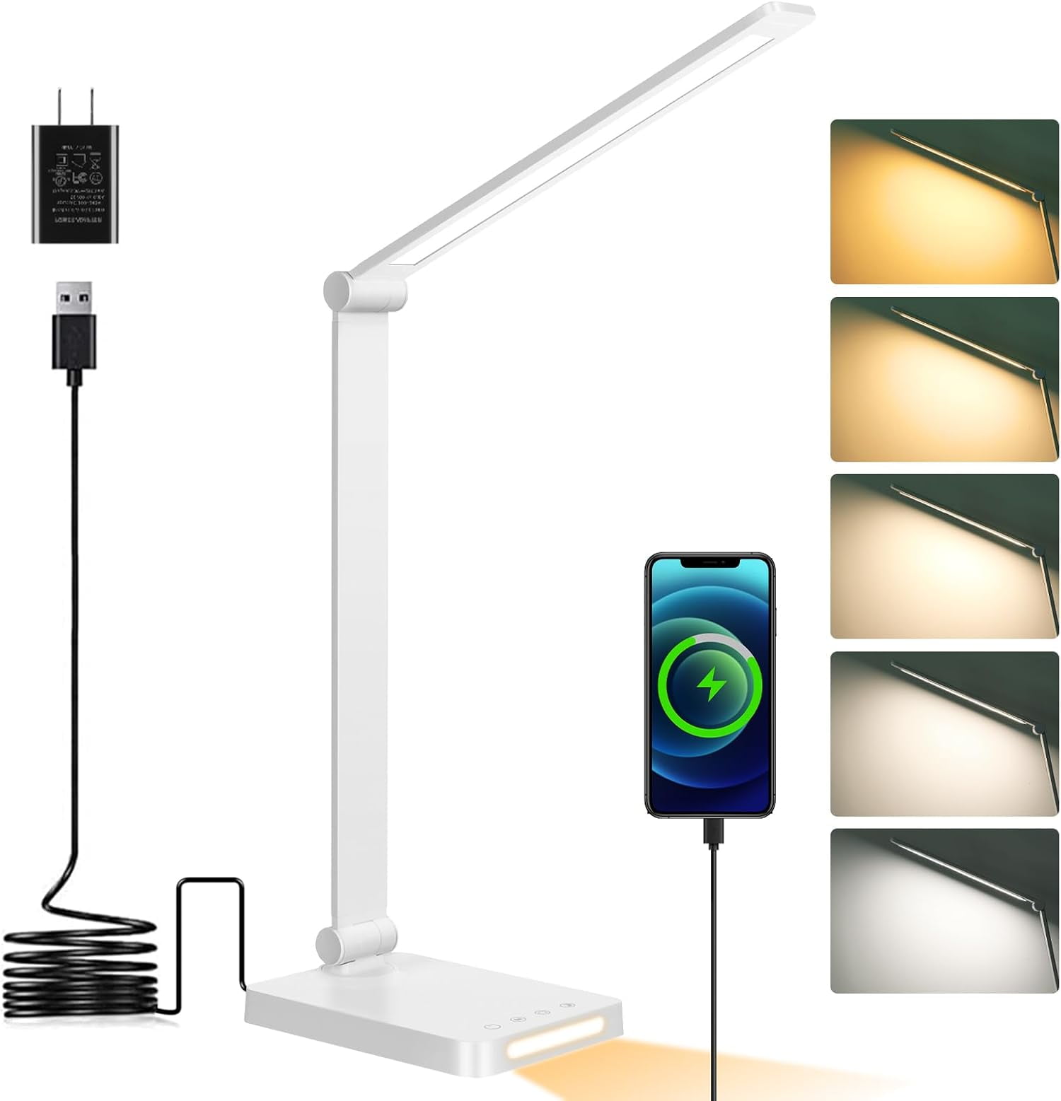 Desk Lamp with Ports, Touch Control, 5 Color Modes, 3 Brightness Levels ...