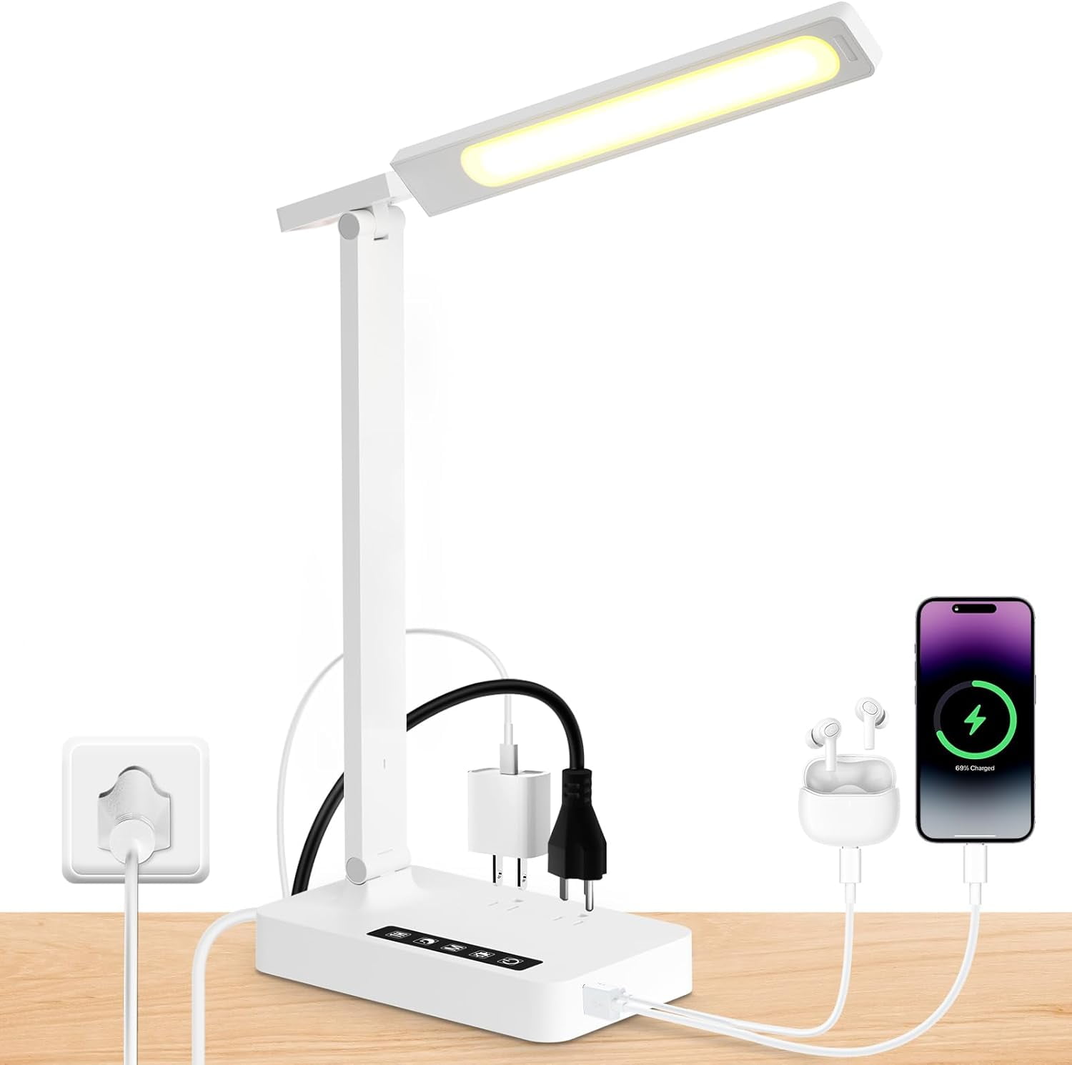 Desk Lamp with USB Charging Port: LED Eye-Caring Smart Table Light for ...