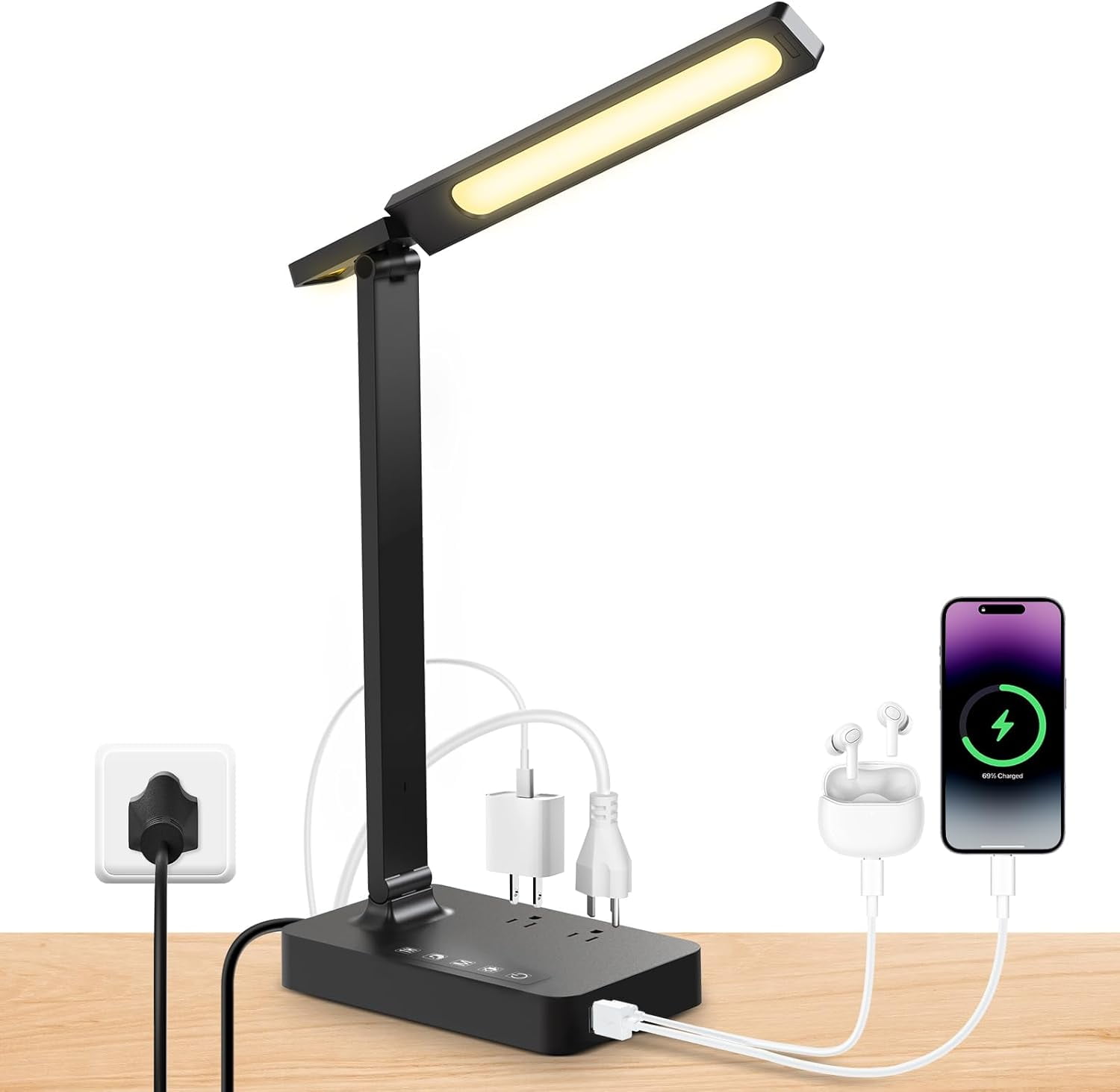 Desk Lamp with USB Charging Port: LED Eye-Caring Smart Table Light for ...