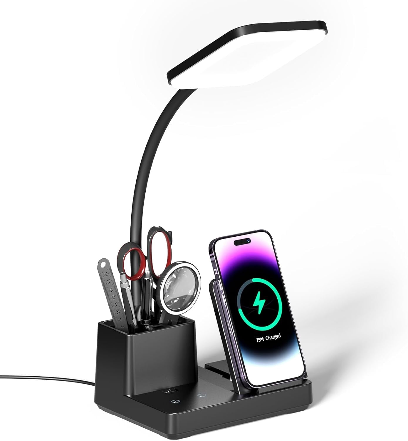 Desk Lamp with Wireless Charger USB Charging Port, Eye-Caring Desk Lamp ...