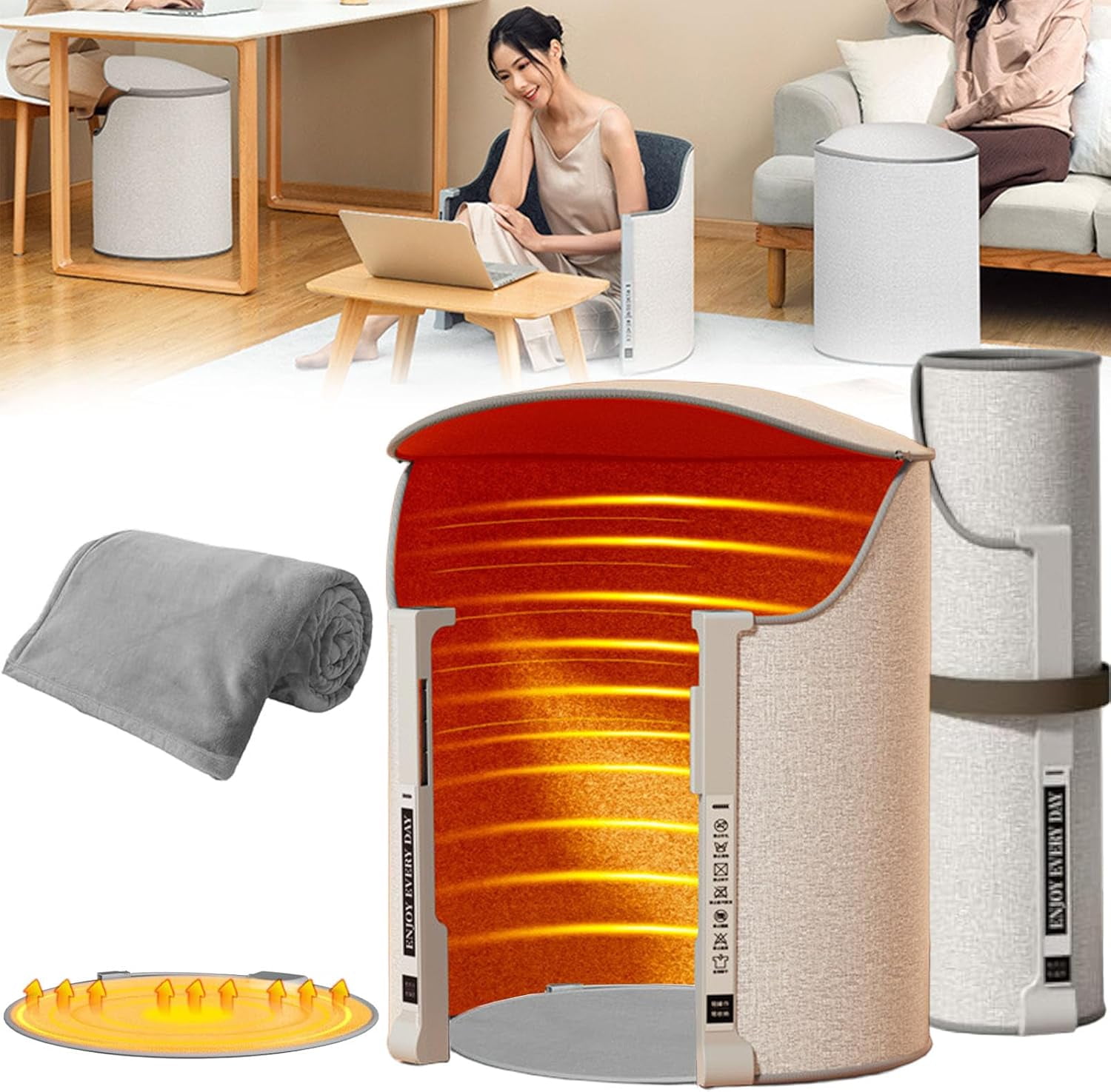 Under Desk Leg Warmer, Foldable Under Desk Heater with Blanket, Small ...