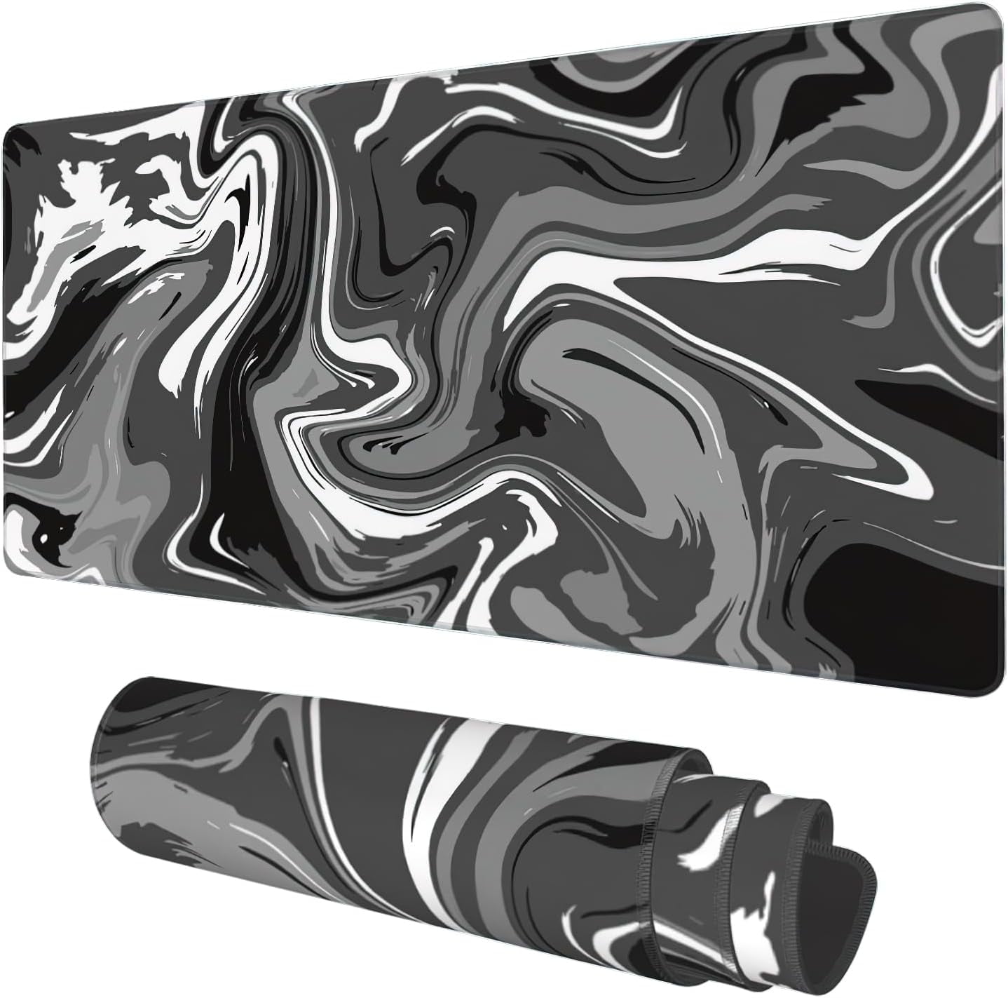Desk Mat, Abstract Black White Ink Liquid Waves Extended Gaming Mouse ...