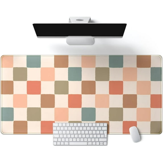Desk Mat Extended Mouse Pad XXL 31.5"×15.7" Boho Checker Pattern Beige ...