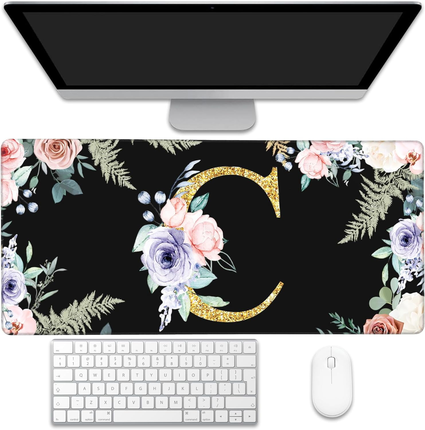 Desk Mat, Flower Golden Letters C Extended Gaming Mouse Pad Large, 35.4 ...