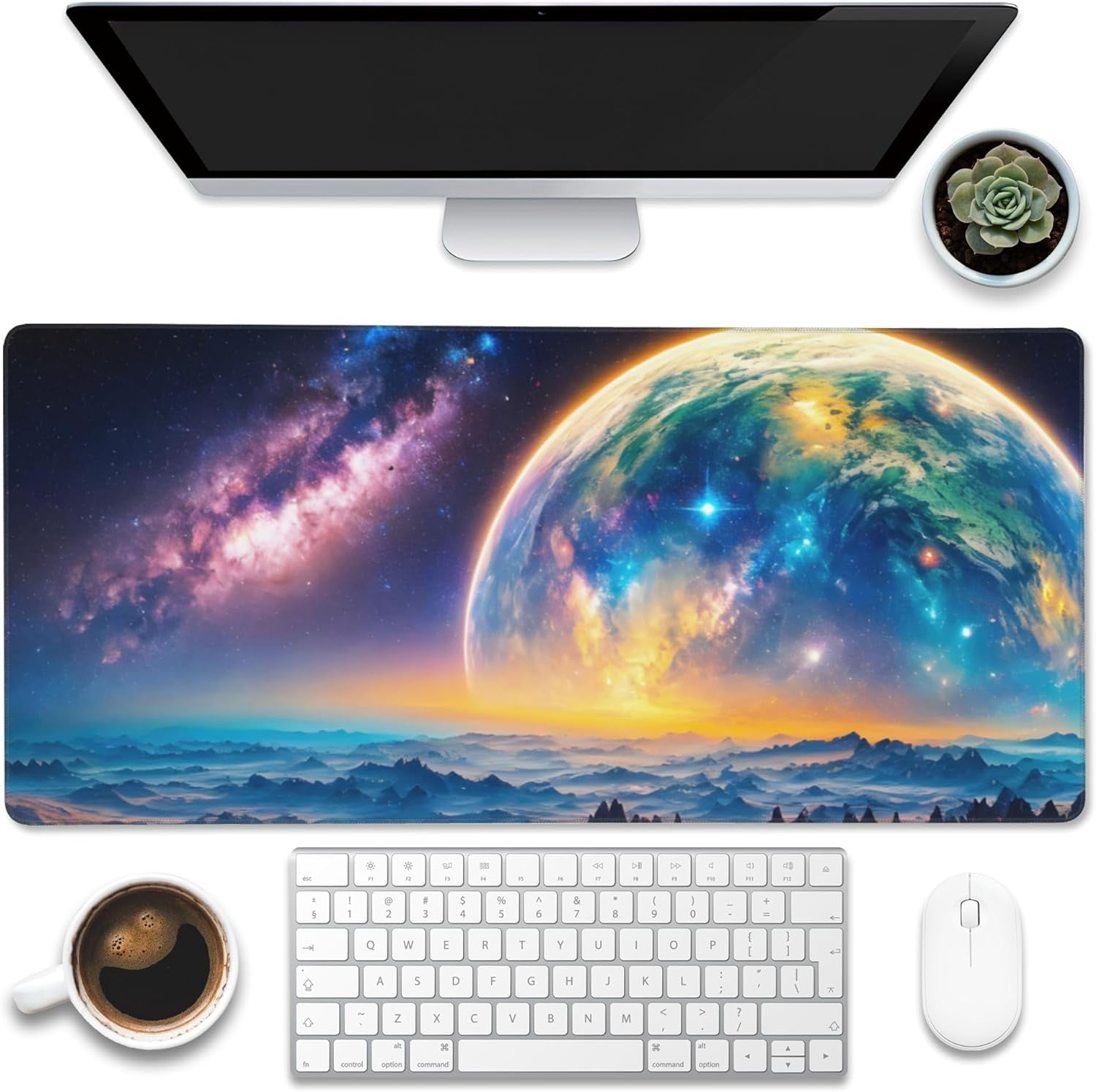 Desk Mat,Galaxy Earth Planet Desk Pad,Science Fiction Cosmic Large ...
