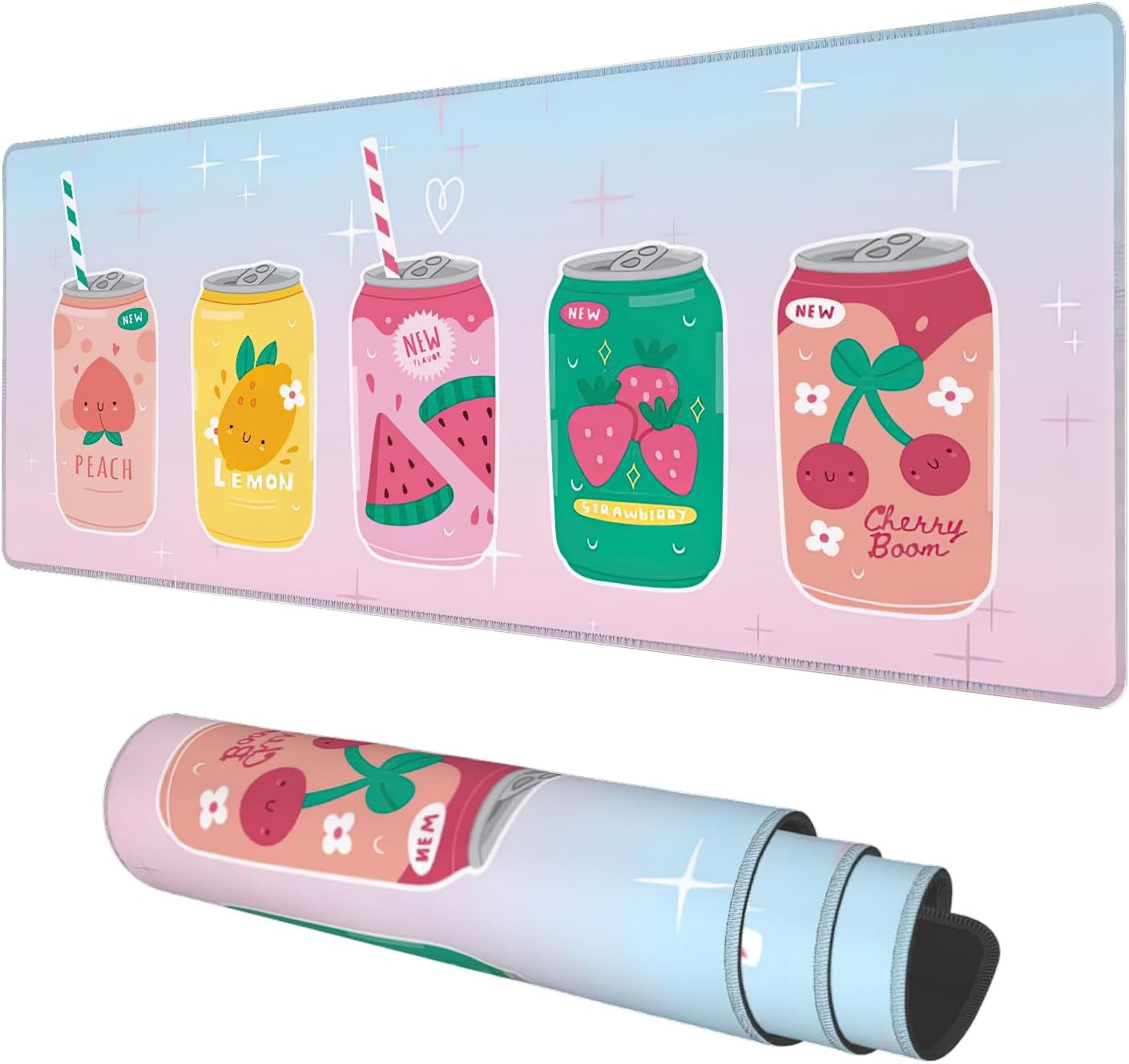 Desk Mat, Kawaii Fruit Flavors Sparkling Soda Drink Extended Gaming ...