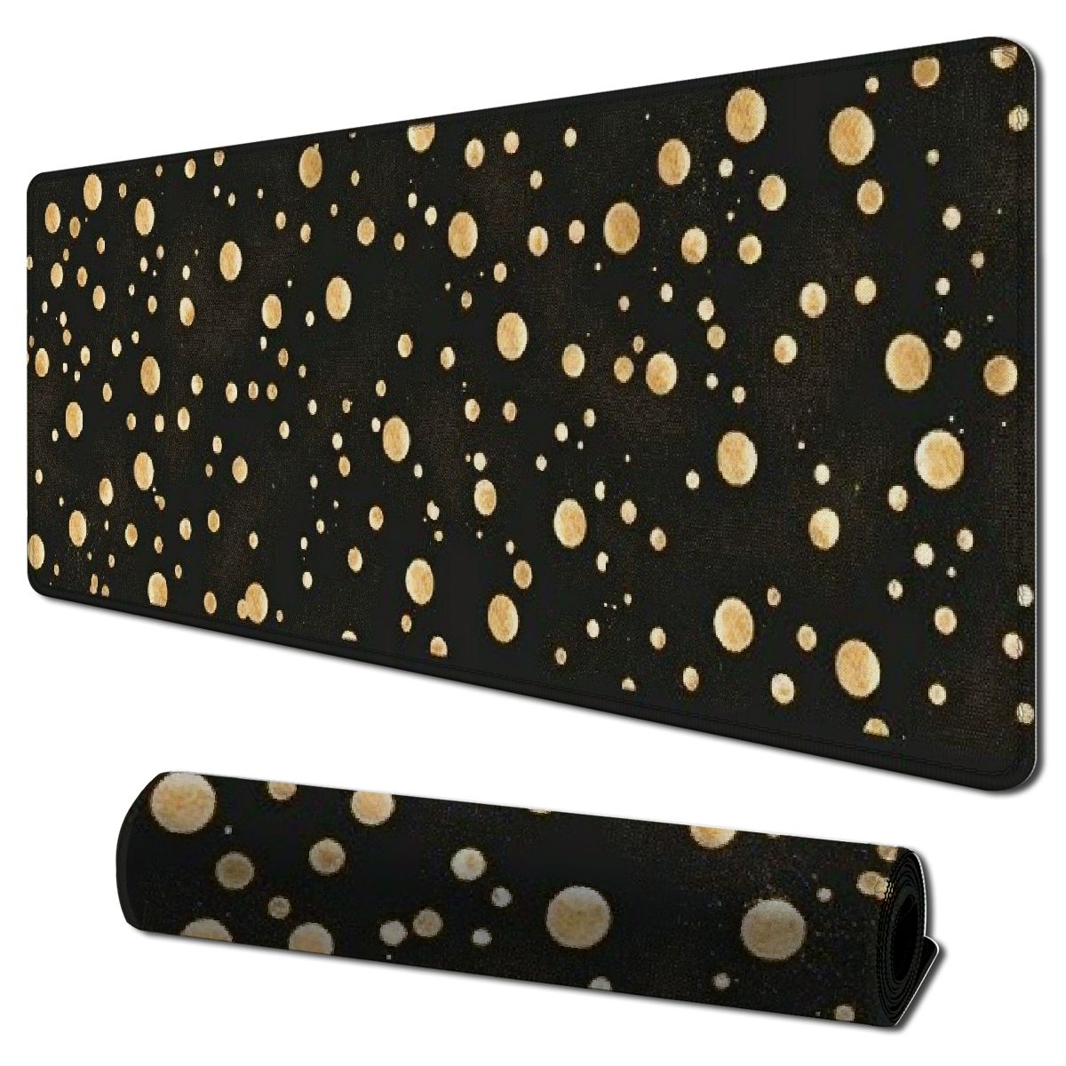 Desk Mat Large , Gold Polka Dots on Black Desk Pad with Stitched Edges ...