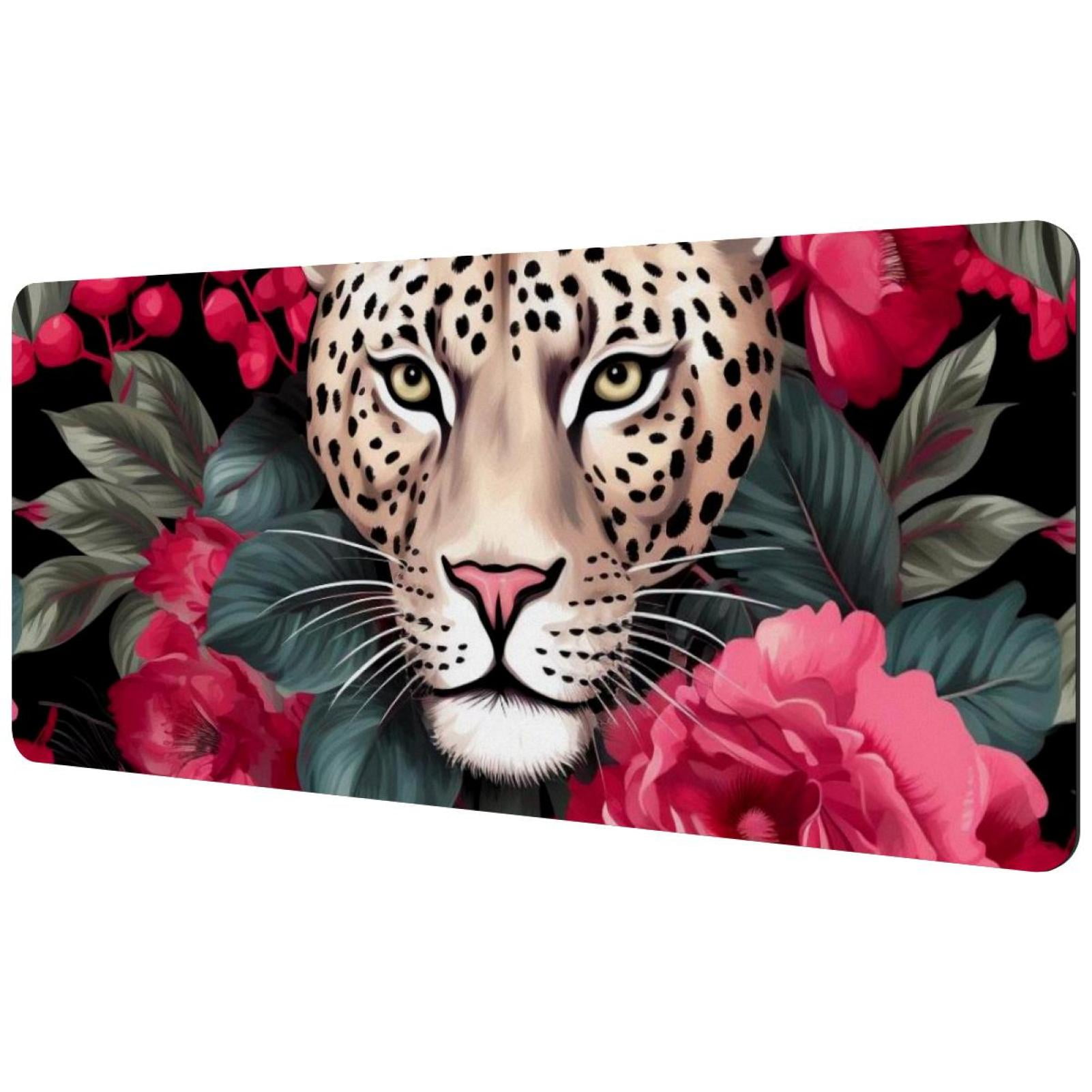 Desk Mat with Pink Rose Leopard, 35.2" x 15.7" Extra Large Desk Pad Blotter Protector, Extended ...