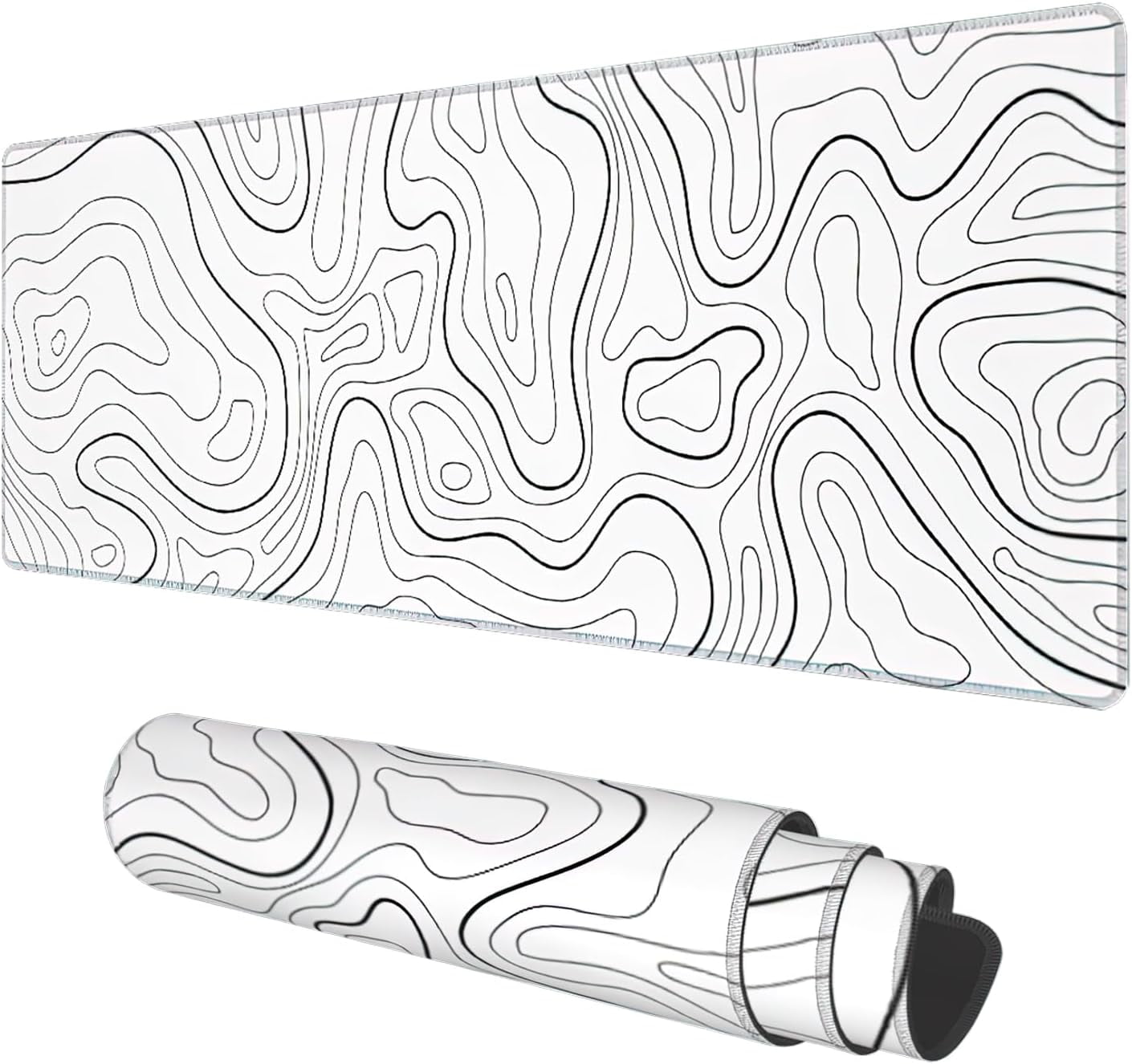 Desk Mat, White Topographic Contour Map Extended Gaming Pad Large, 31.5 ...