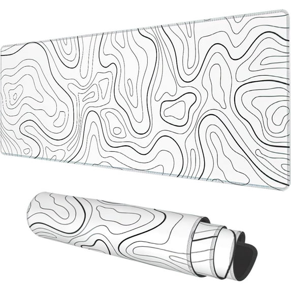 Desk Mat, White Topographic Contour Map Extended Gaming Pad Large, 31.5 ...