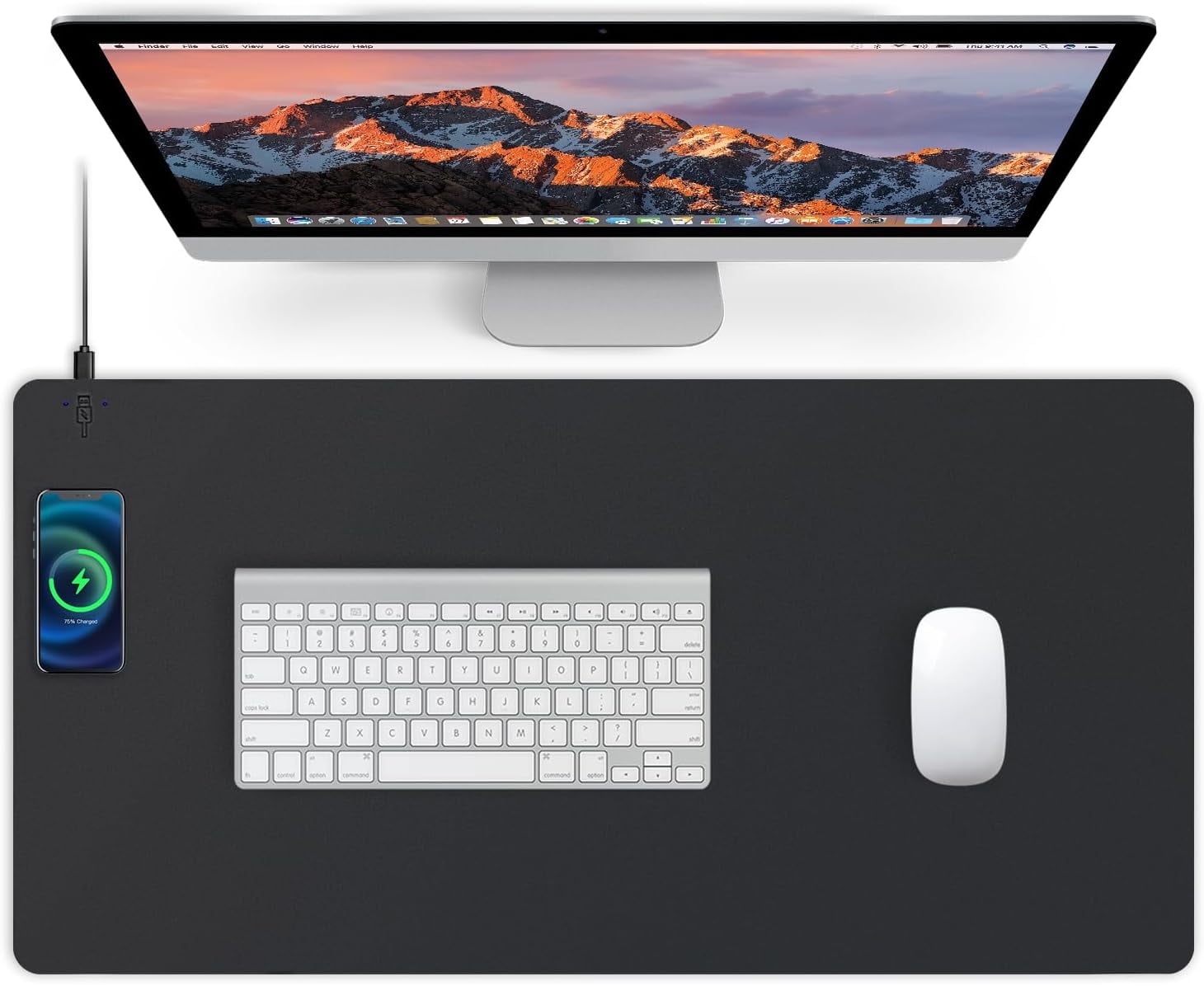 Desk Mat with Wireless Charger, PU Leather Fast Charging Gaming Mouse ...