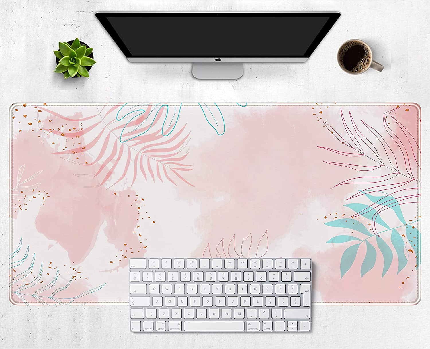 Desk Mat XXL Gaming Mouse Pad, Abstract Pink Boho Pastel Painting ...