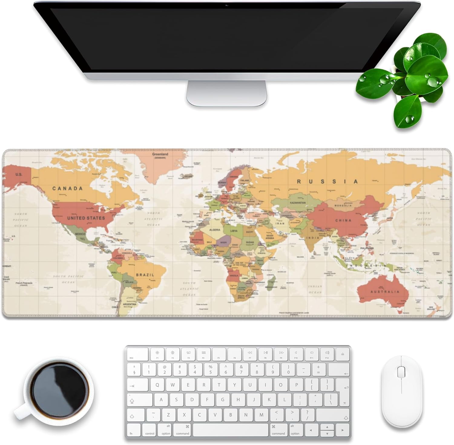 Desk Mat, Yellow Vintage World Map Extended Gaming Mouse Pad Large, 31. ...
