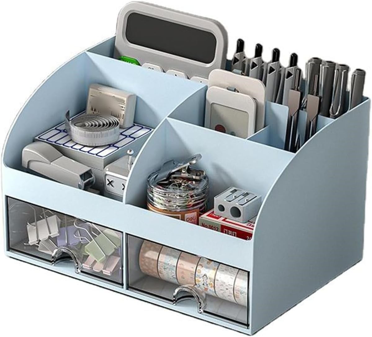 Desk Organiser with Drawers Blue Desk Tidy Stationary Storage Organiser ...