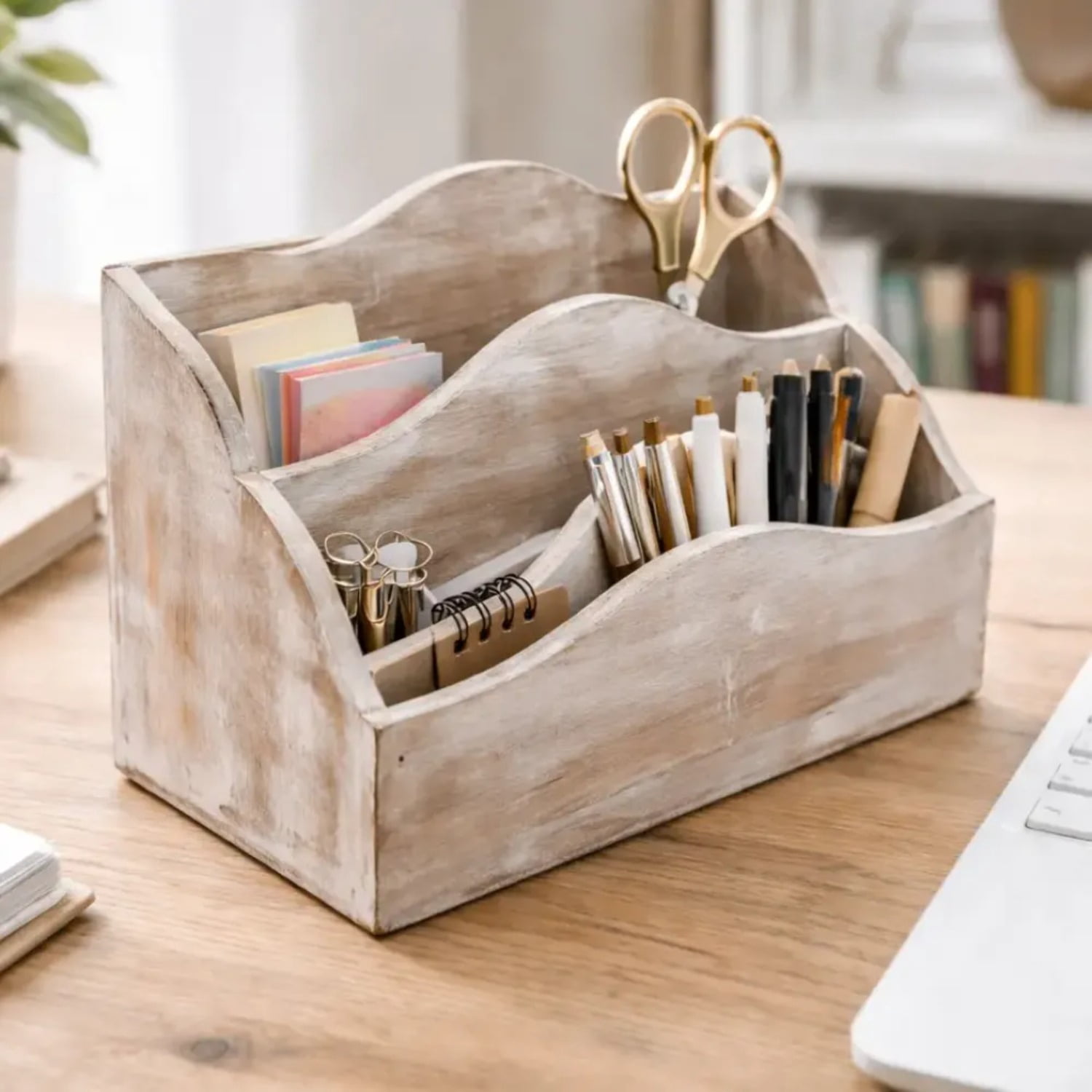 Desk Organiser Handmade Mango Wood White Wash - Walmart.com