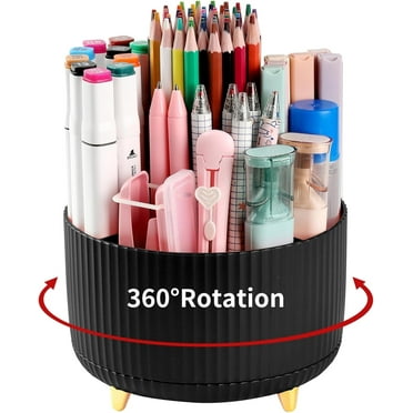 SKYDUE 360-Degree Rotating Pencil Pen Holder, Desktop Organizer with 5 ...