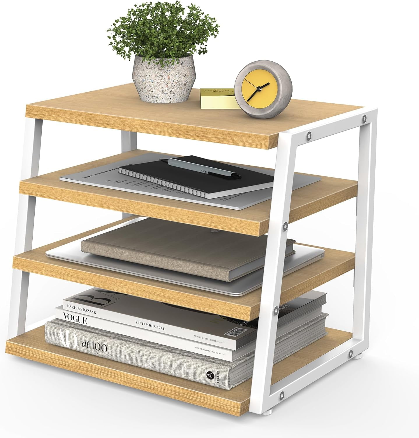 Desk Organizer, 4 Tier File Organizer for Desk, Wood and Metal Desk ...